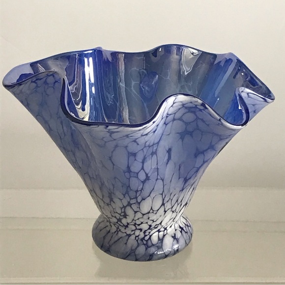 Accents | Krosno Jozefina Blue Cobalt White Hand Blown Glass Ruffle ...
